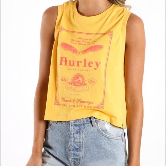 Hurley | Tops | Hurley Cervesa Crop Tank New Nwt Biker Yellow Muscle ...